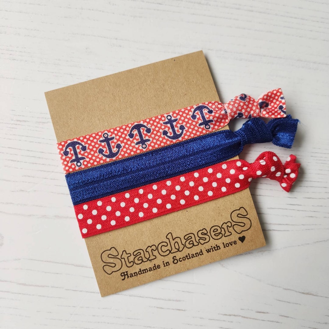 Navy Nautical Hair Ties, Pack of 3 With a Red and Navy Sailing Theme ...