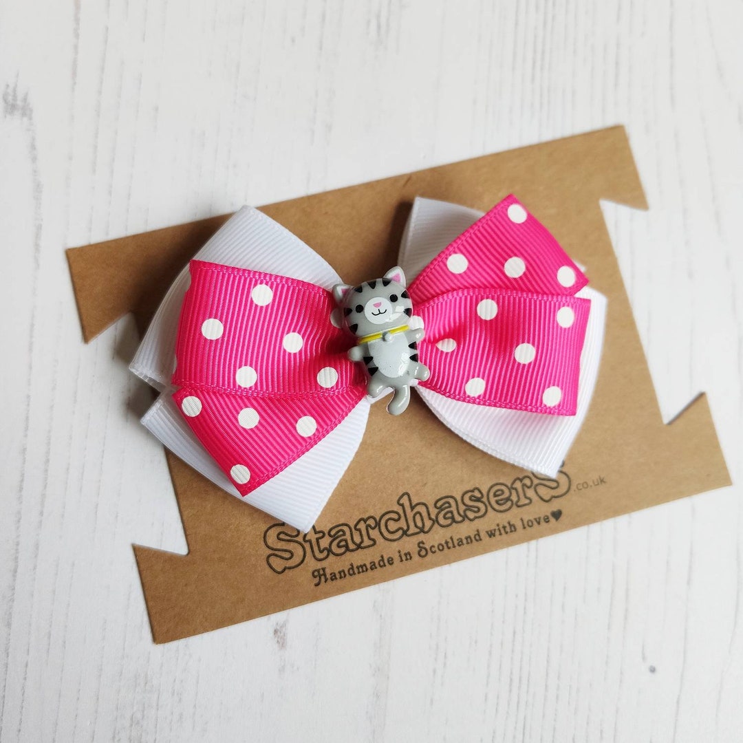 Cat Hair Bow, With a Choice of Spotty Ribbon, and 4 Cat Colours! - Etsy
