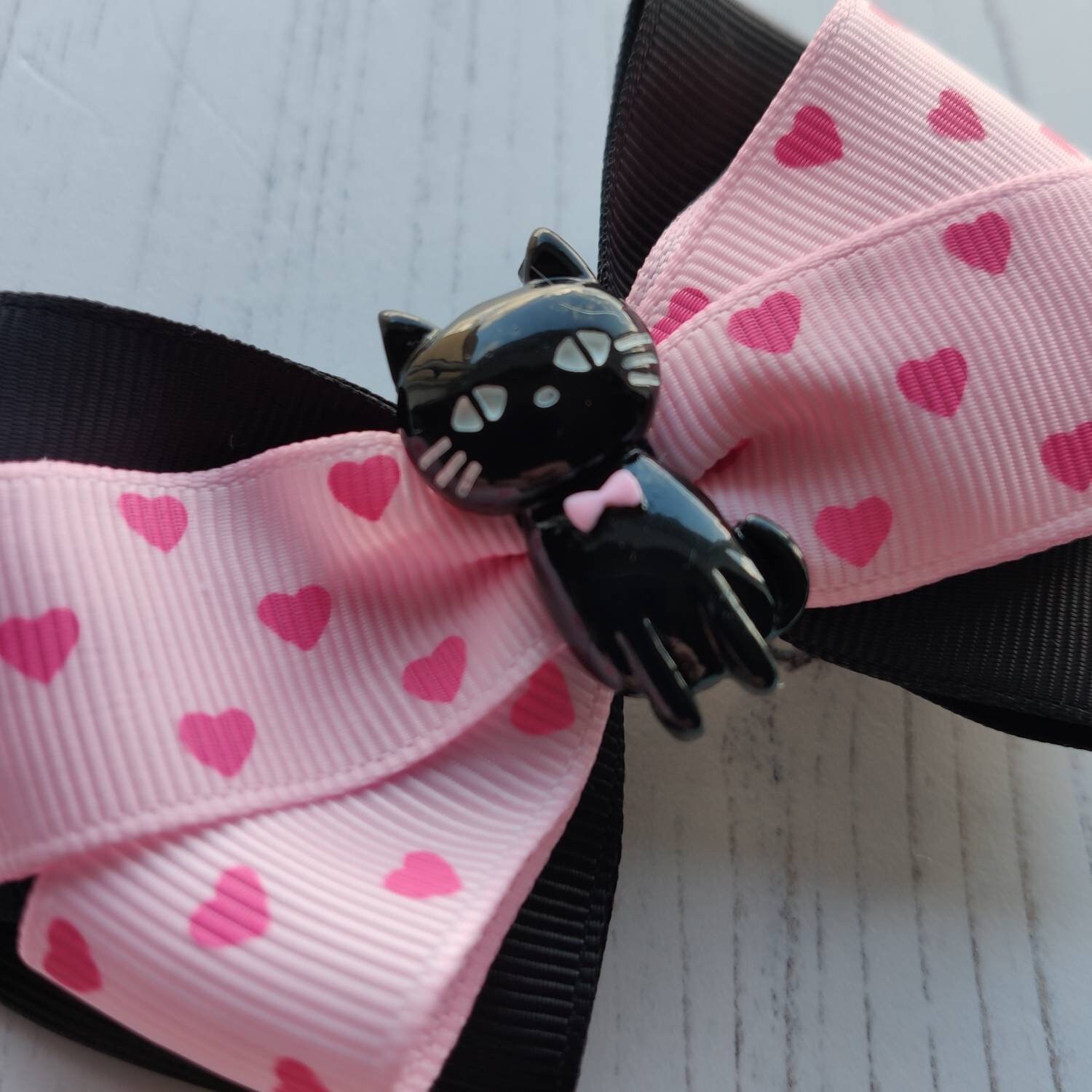 Black Cat Hair Bow With Pink Hearts, Beautiful 9cm 3.5" Bow for Cat ...