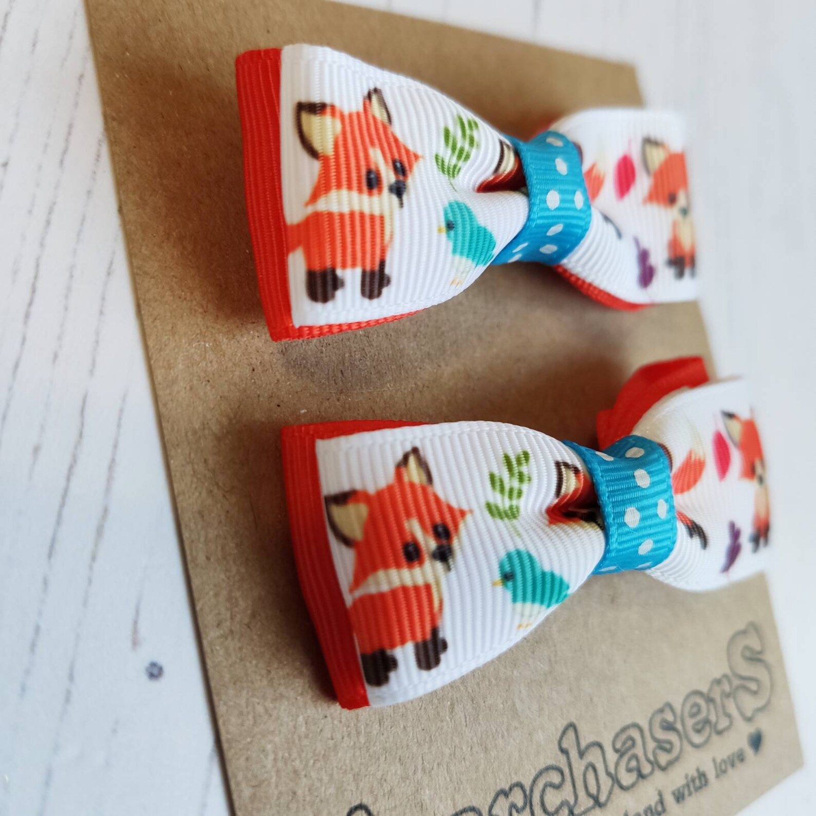 Small Fox Hair Bows on Clips Pack of 2 Bows With Cute Little - Etsy UK