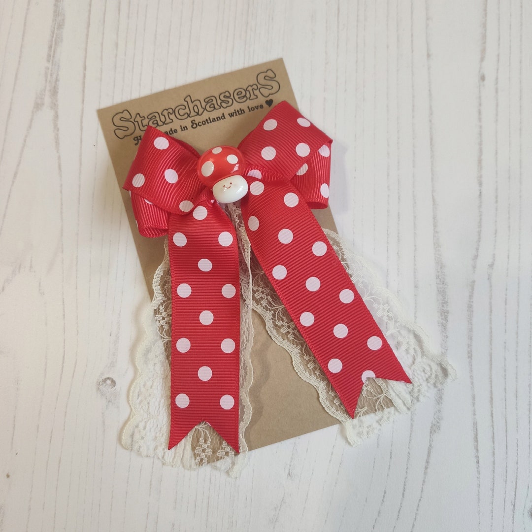 Cute Mushroom Cottagecore Hair Bow With Lace on Elastic or Clip. - Etsy