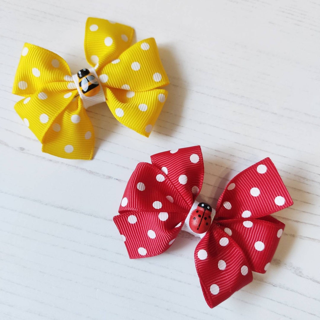 Ladybird & Bee Hair Bow Set - Polka Dot Grosgrain Ribbon Clips - Etsy