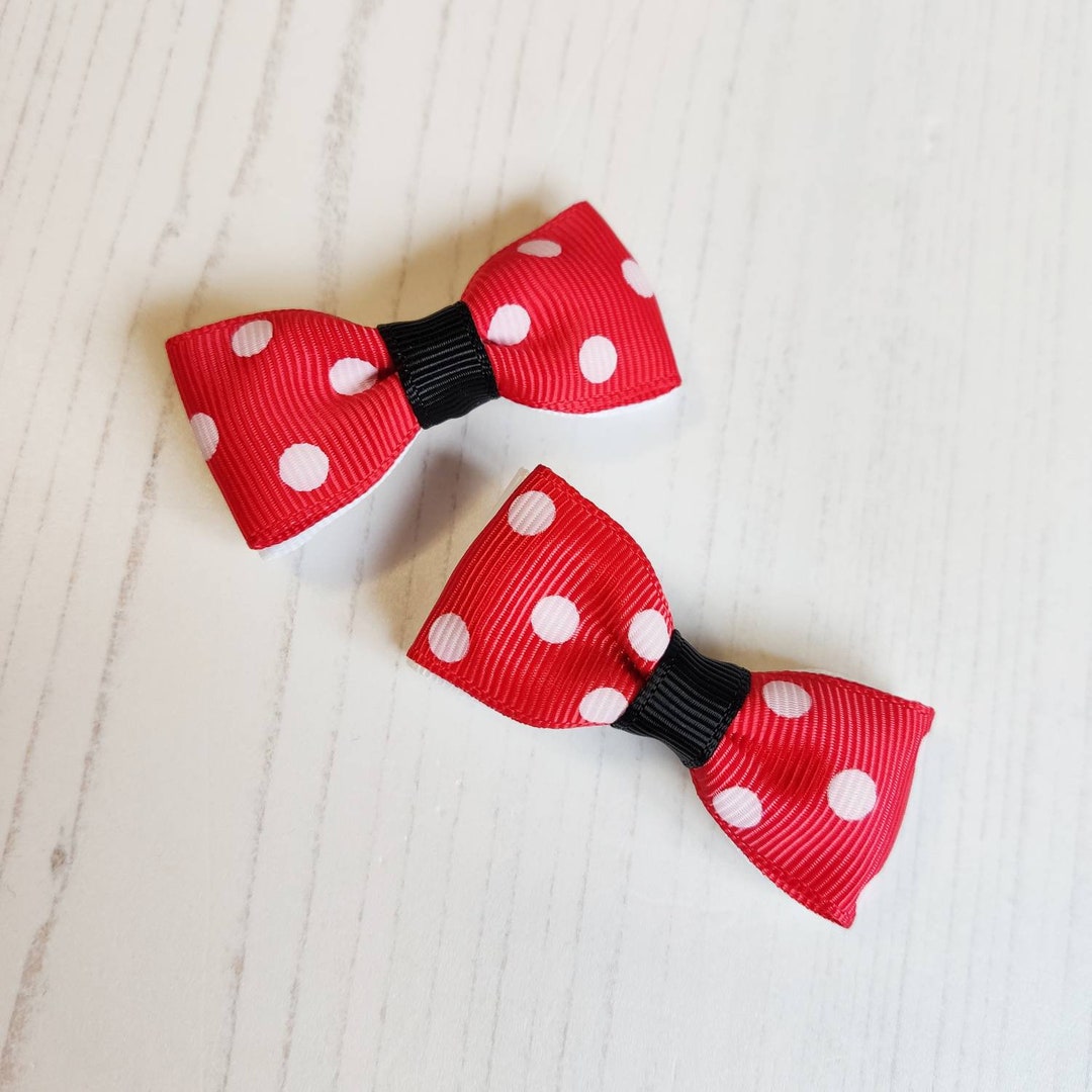 Red Spotty Hair Bows on Small Clips, Pack of 2 Sweet Little Clips for ...