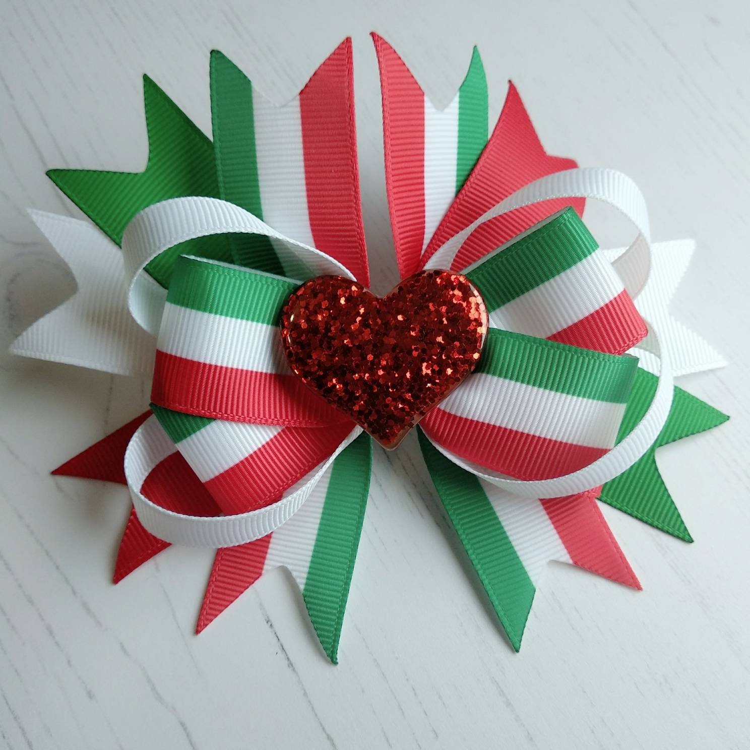 Large Italian Flag Hair Bow With Glitter Heart You Choose - Etsy UK