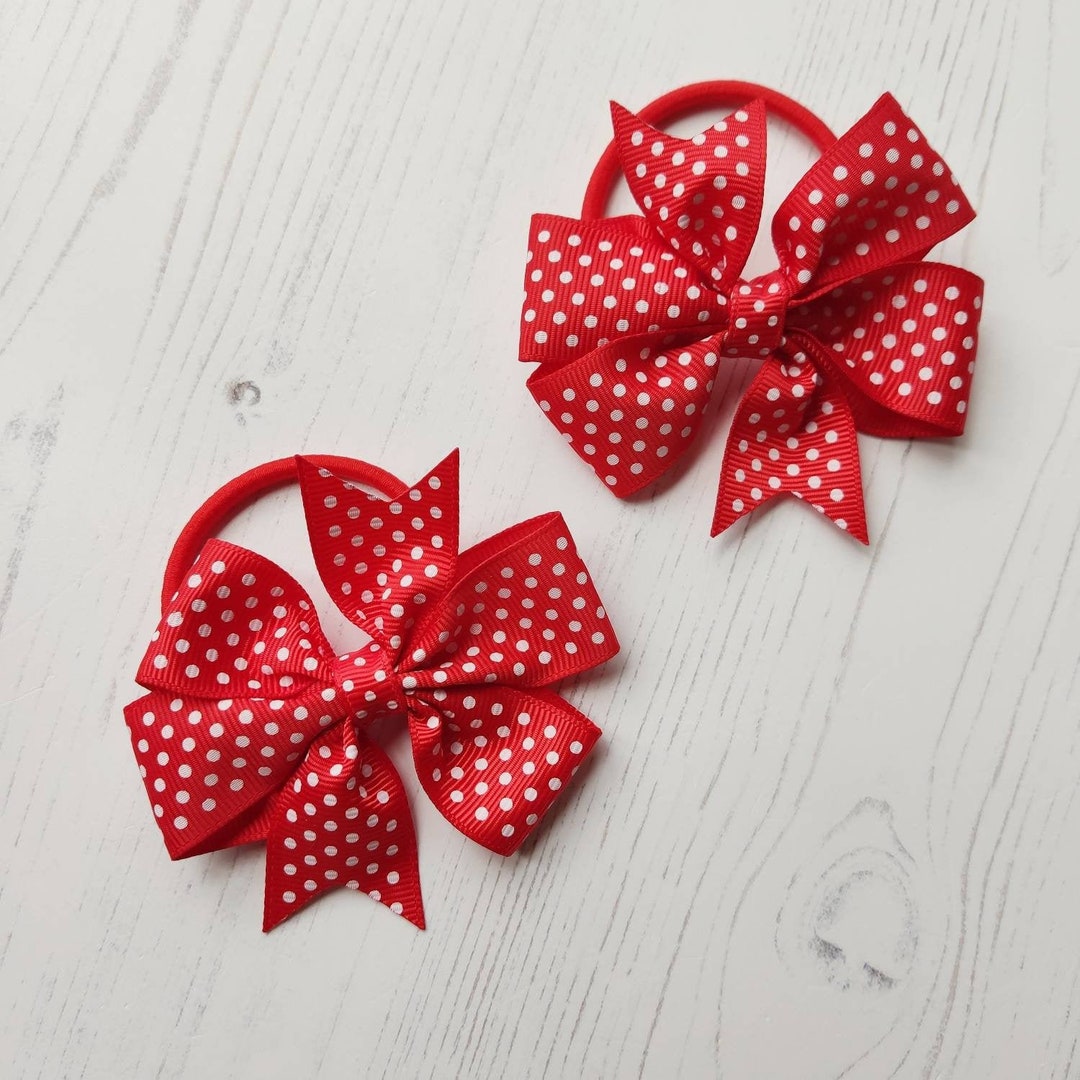 Red Polka Dot Hair Bows - Pinwheel Spotty Ribbon, Set of 2 - Etsy