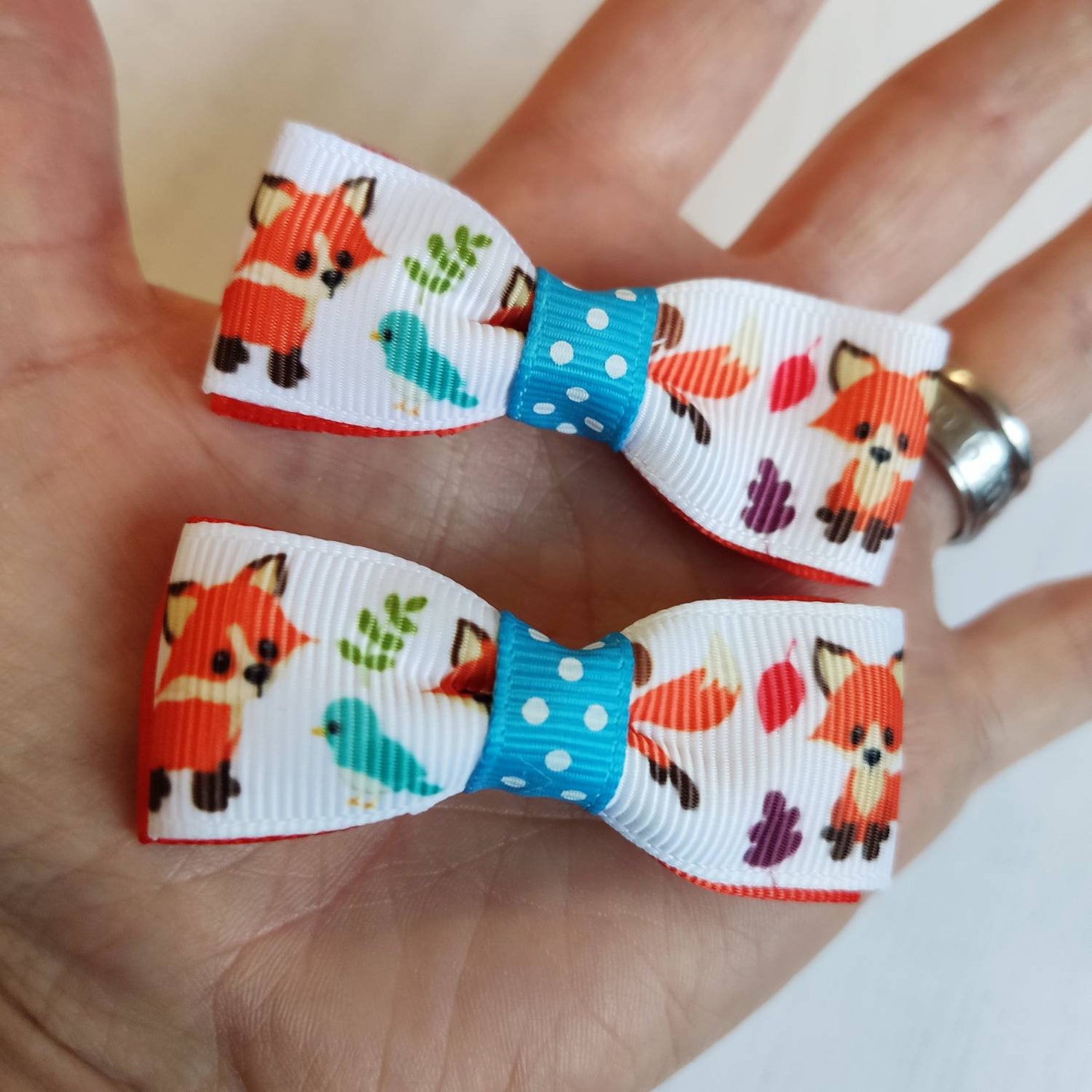 Small Fox Hair Bows on Clips Pack of 2 Bows With Cute Little - Etsy UK