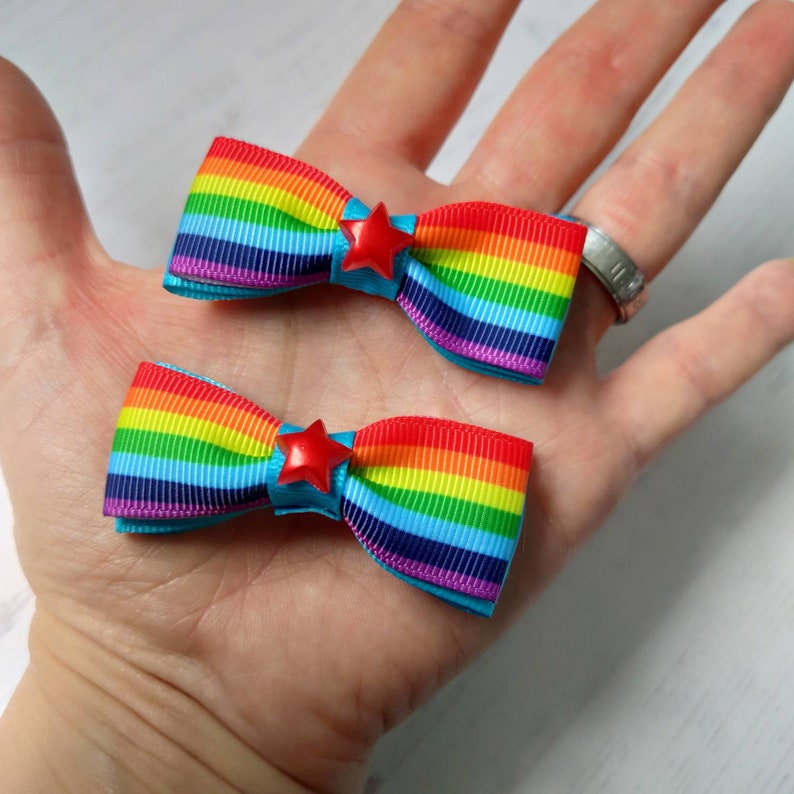 Set of 2 Rainbow Ribbon Hair Bows a Pair of Adorable Rainbow | Etsy UK