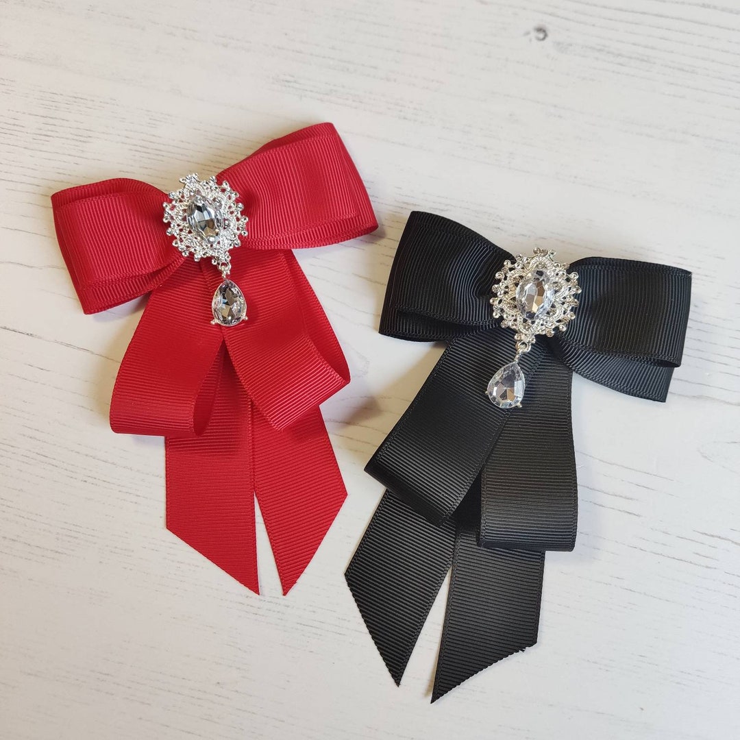 Neck Ribbon Bow Brooch With Beautiful Sparkly Drop Centre, in a Variety ...