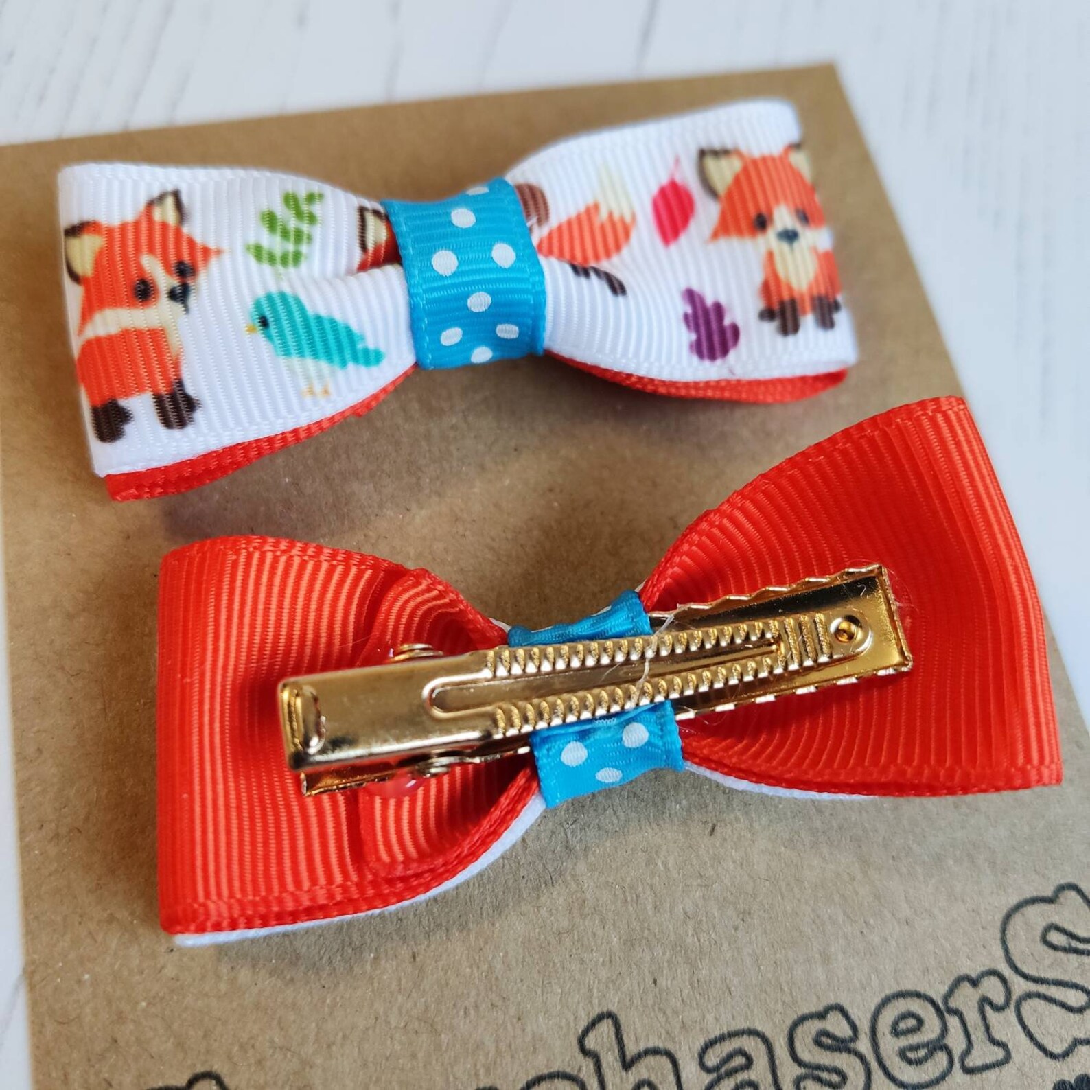Small Fox Hair Bows on Clips, Pack of 2 Bows With Cute Little Fox Print ...
