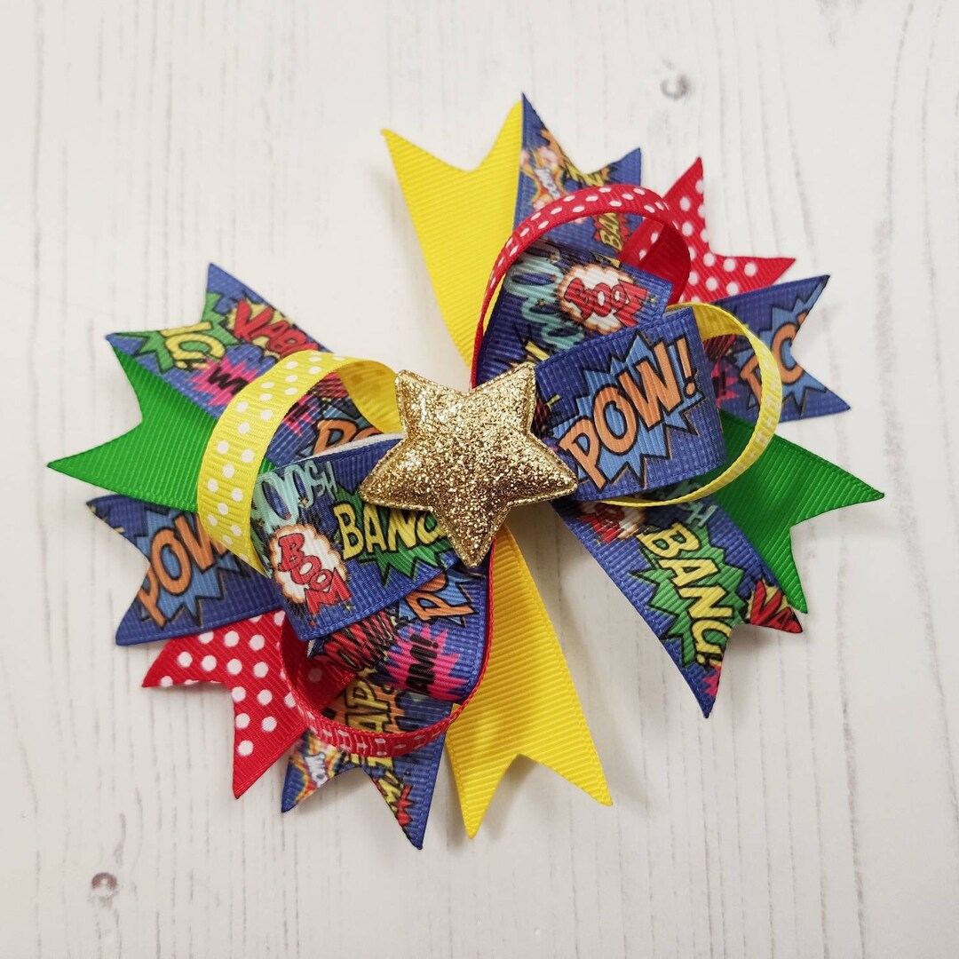 Hand Sewn Superhero Hair Bow: Comic Book Ribbon, Gold Star - Etsy