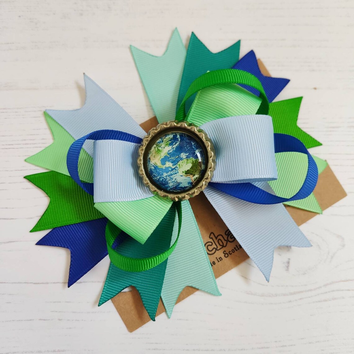Earth Day Hair Bow Big Beautiful Planet earth bow in Blues | Etsy