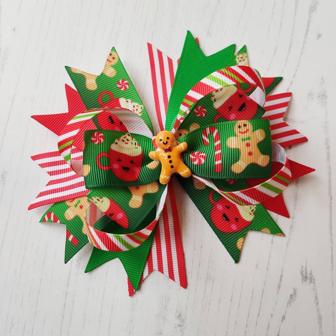 Gingerbread Man Hair Bow - Christmas Boutique Large Ribbon Clip - Etsy UK