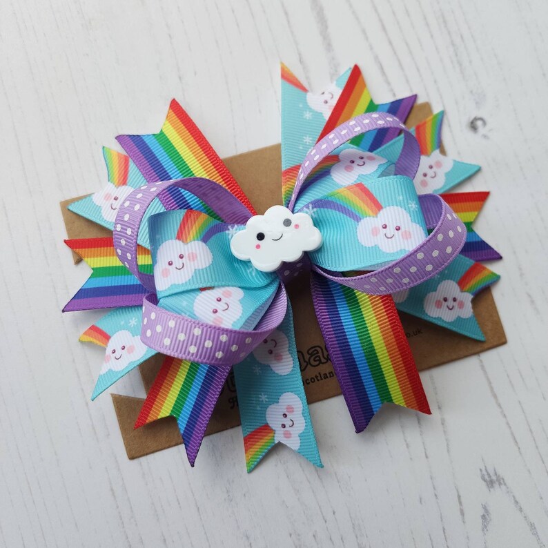 Rainbow Clouds Kawaii Hair Bow on Clip or Barrette. Beautiful - Etsy UK