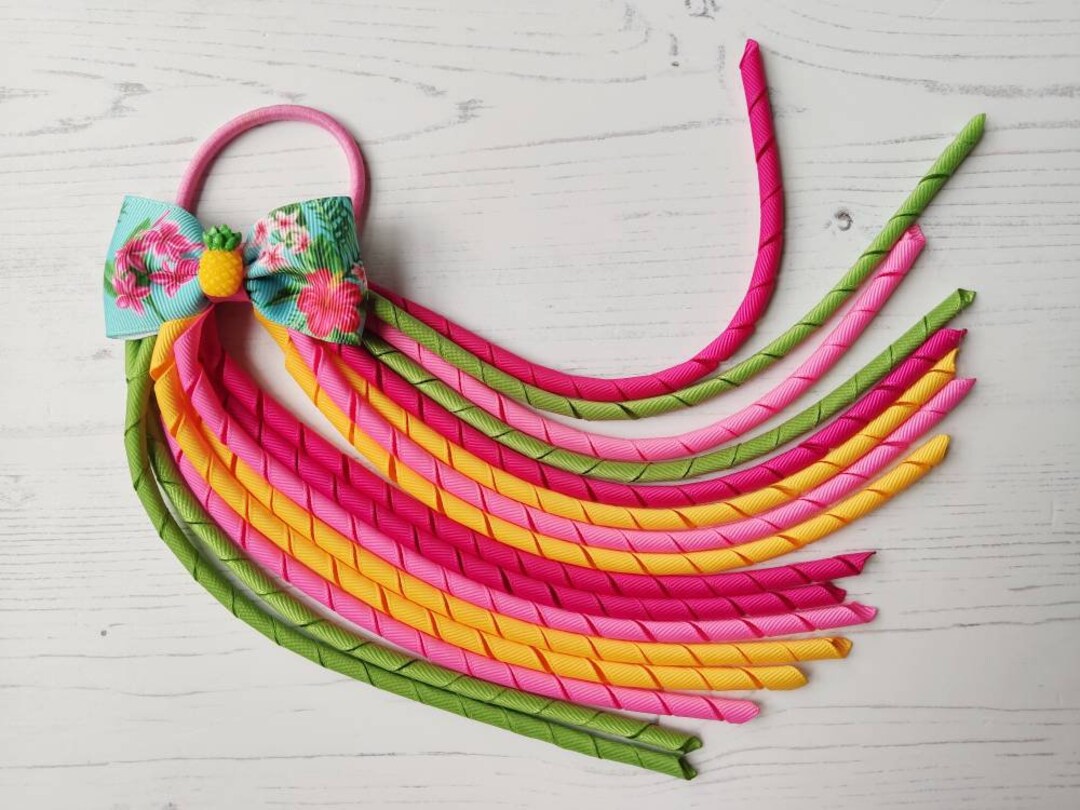 Tropical Pineapple Hair Streamer - Bright Korker Bow, Clip or Elastic ...