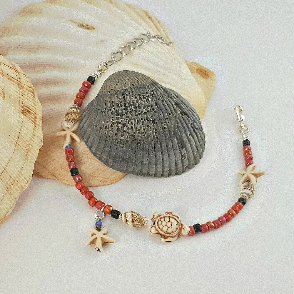Tropical Turtle Seashell Ankle Bracelet Nature Ocean Jewelry Beach ...