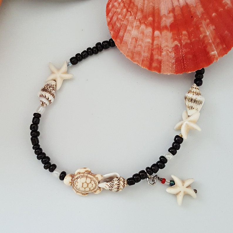 Nautical Turtle Sea Life Anklet, Summer Beach Turtle Sea Shell Ankle ...