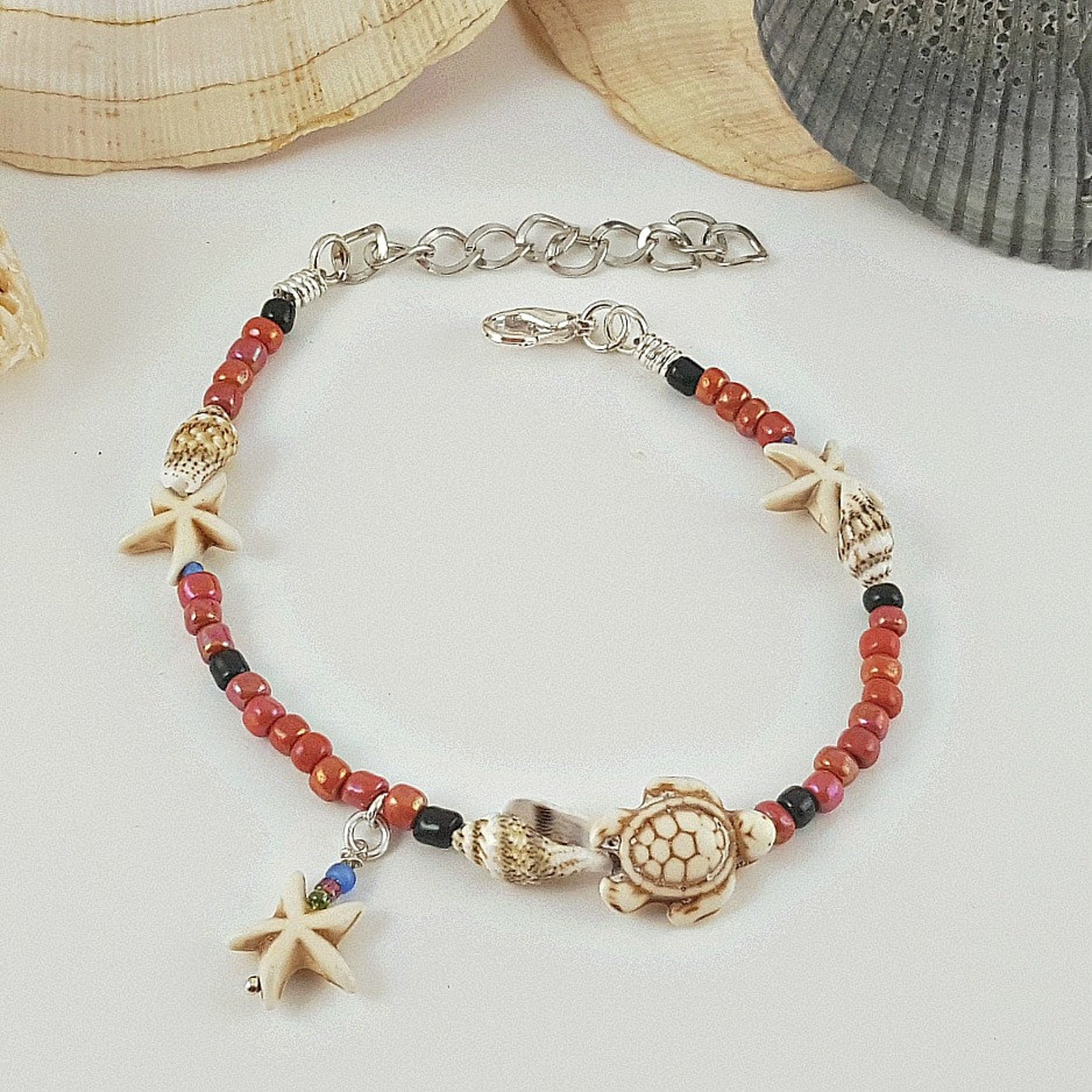 Tropical Turtle Seashell Ankle Bracelet Nature Ocean Jewelry Beach ...