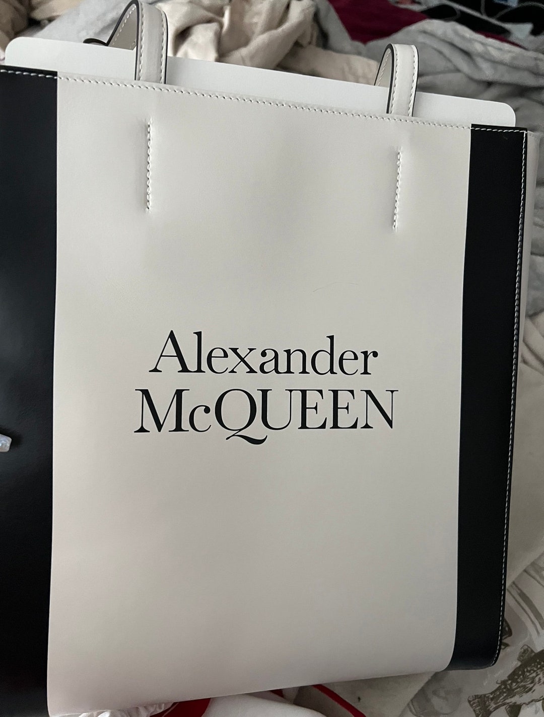 Alexander Mcqueen Womens Signature Logo Shopper Tote ivory Black ...
