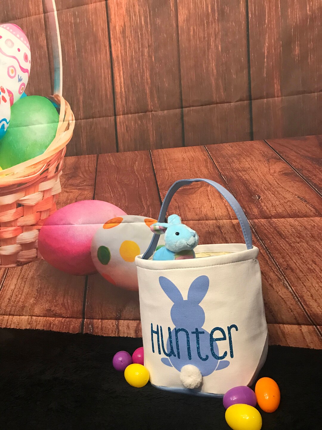 Blue Easter Buckets, Bunny Tail Basket , Personalized Easter Basket ...