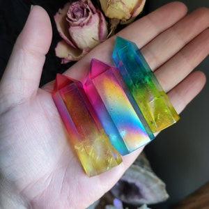 Rainbow Aura Split Dye Crystal Quartz Tower Set - Etsy