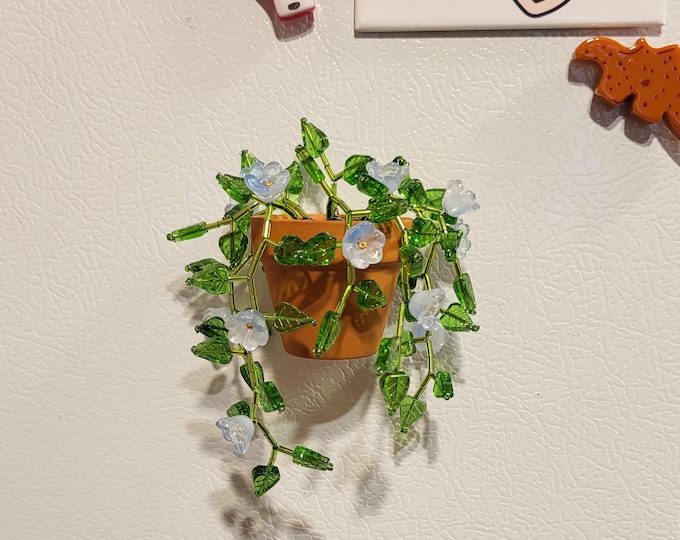 Beaded Blue Flowering Vine Potted Faux Plant Magnet - Etsy