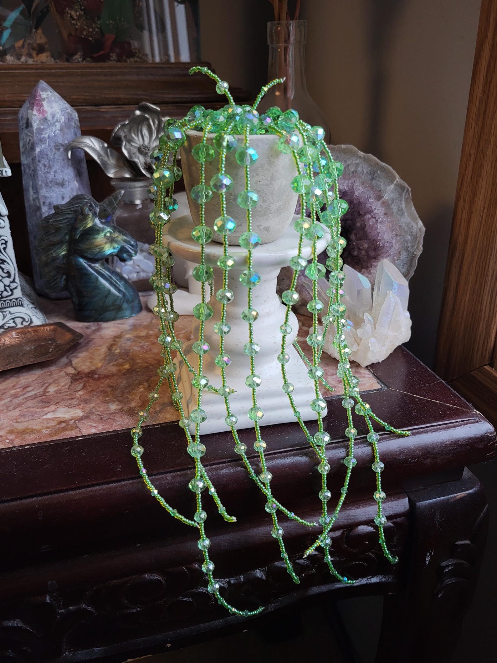 Long Beaded String of Pearls Potted Faux Plant & Chain Hanging Basket ...