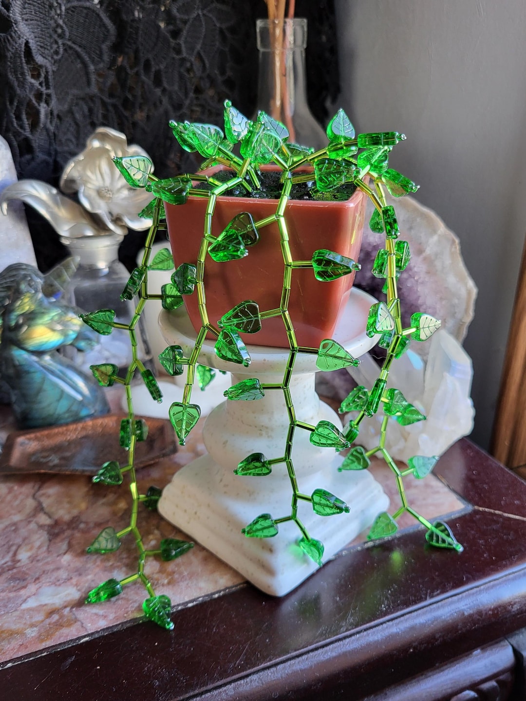 Larger Beaded Pothos Potted Faux Plant - Etsy