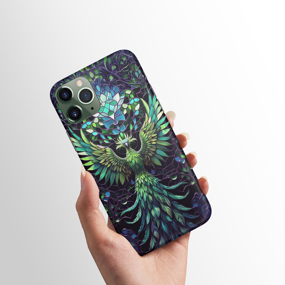 Stained Glass Style Mosaic Green Majestic Phoenix Phone Case - Made for ...