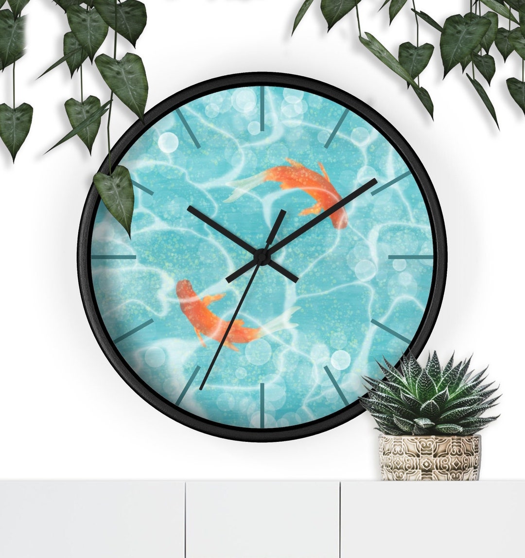 Ocean Goldfish Wall Clock – Coastal Home Decor, Blue Water Art Clock ...