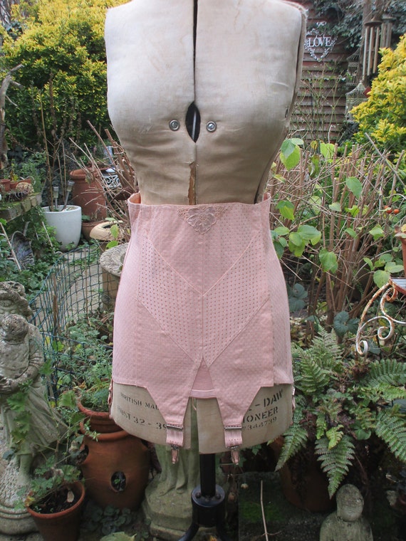 Vintage 1940s/50s French LACE-UP GIRDLE - Pink Cotton… - Gem