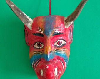 Small Mexican Wooden Mask Devil - Etsy