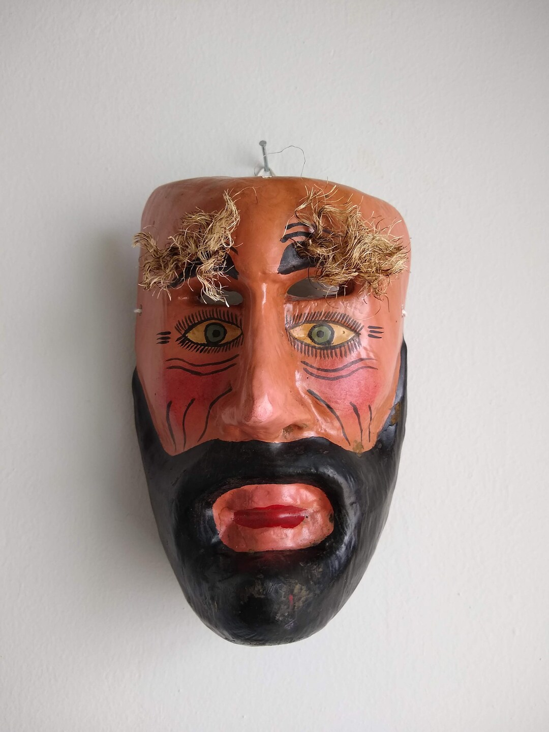 Vintage Mexican Folk Art Conquistador Man Mask Altar Wooden Handmade ...