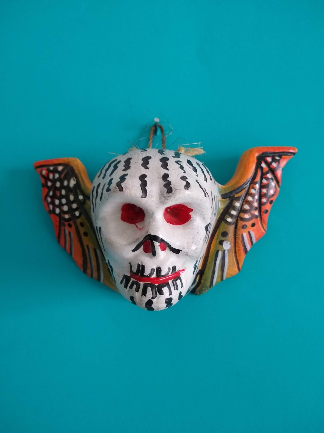 Small Vintage Mexican Folk Art Dancing Winged Calavera Skull Mask Altar ...