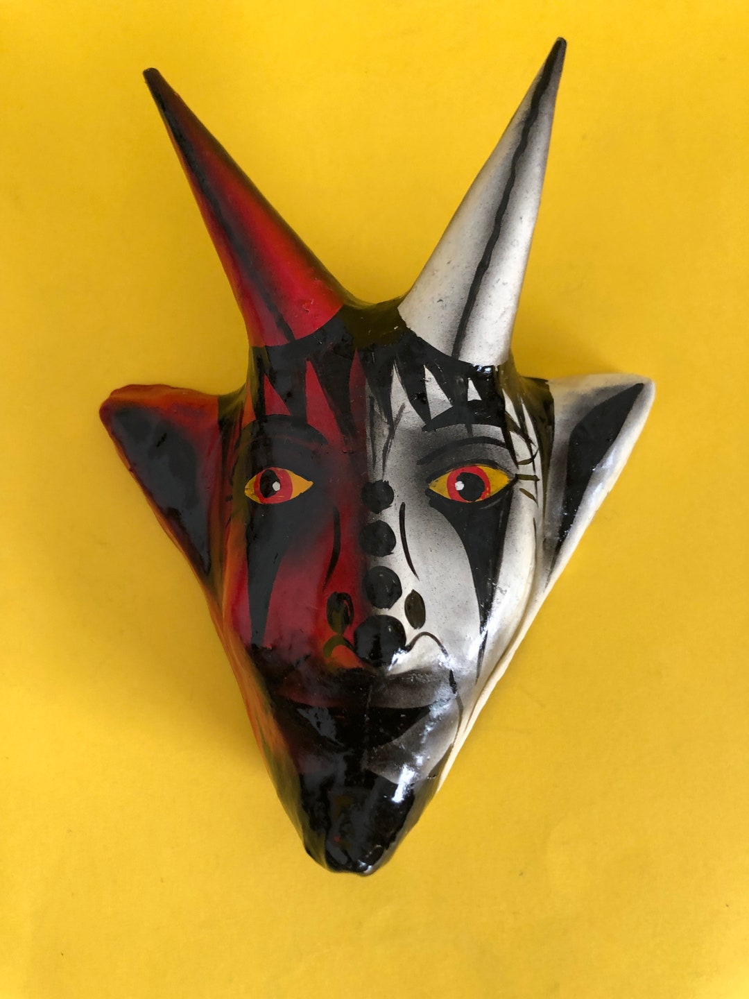 Mexican Folk Art Paper Mache Mask Altar Devil Handmade Day of - Etsy
