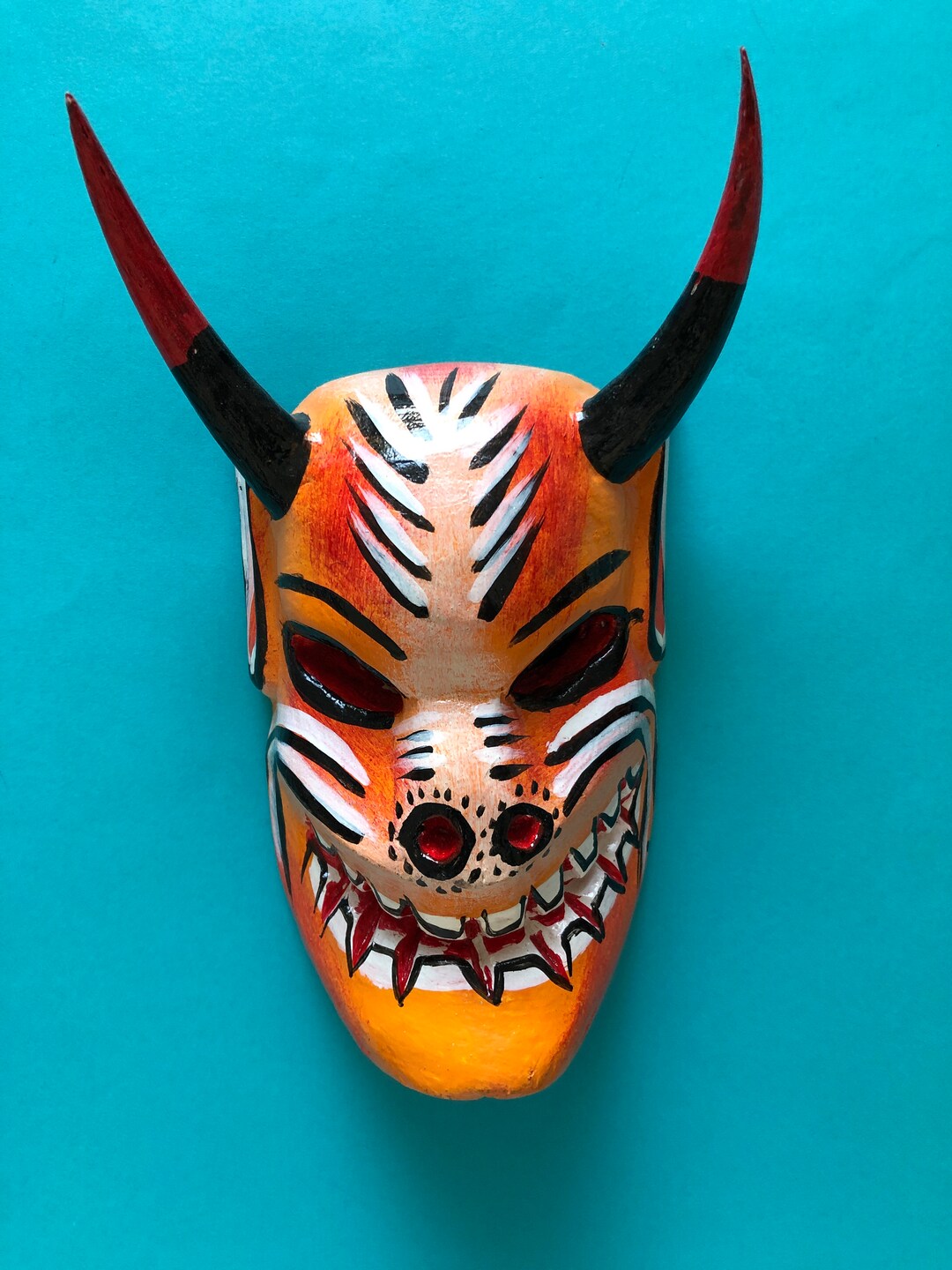 Small Vintage Mexican Folk Art Dancing Devil Diablo Mask Altar Wooden ...