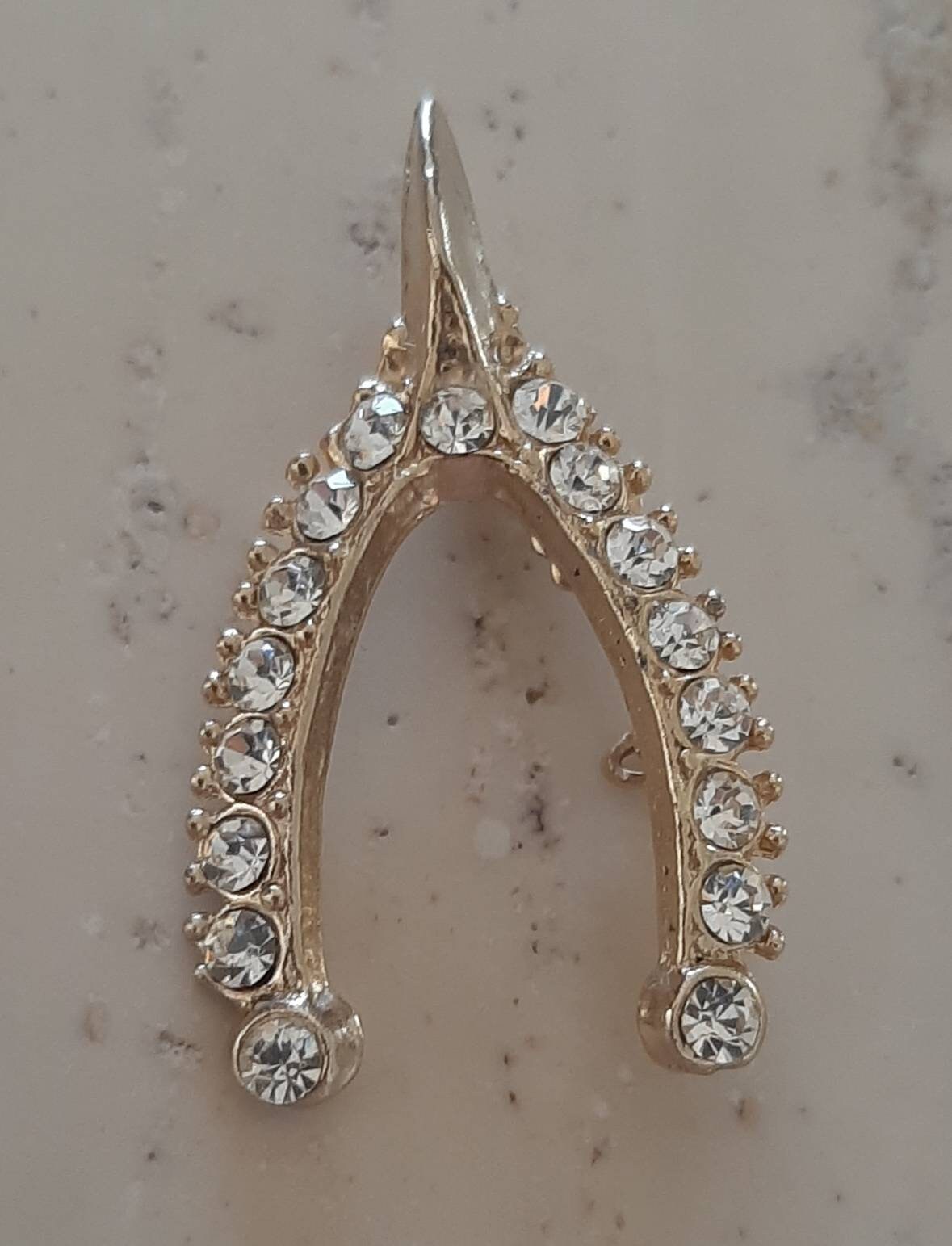 Vintage Rhinestone Wishbone Brooch - Etsy.de