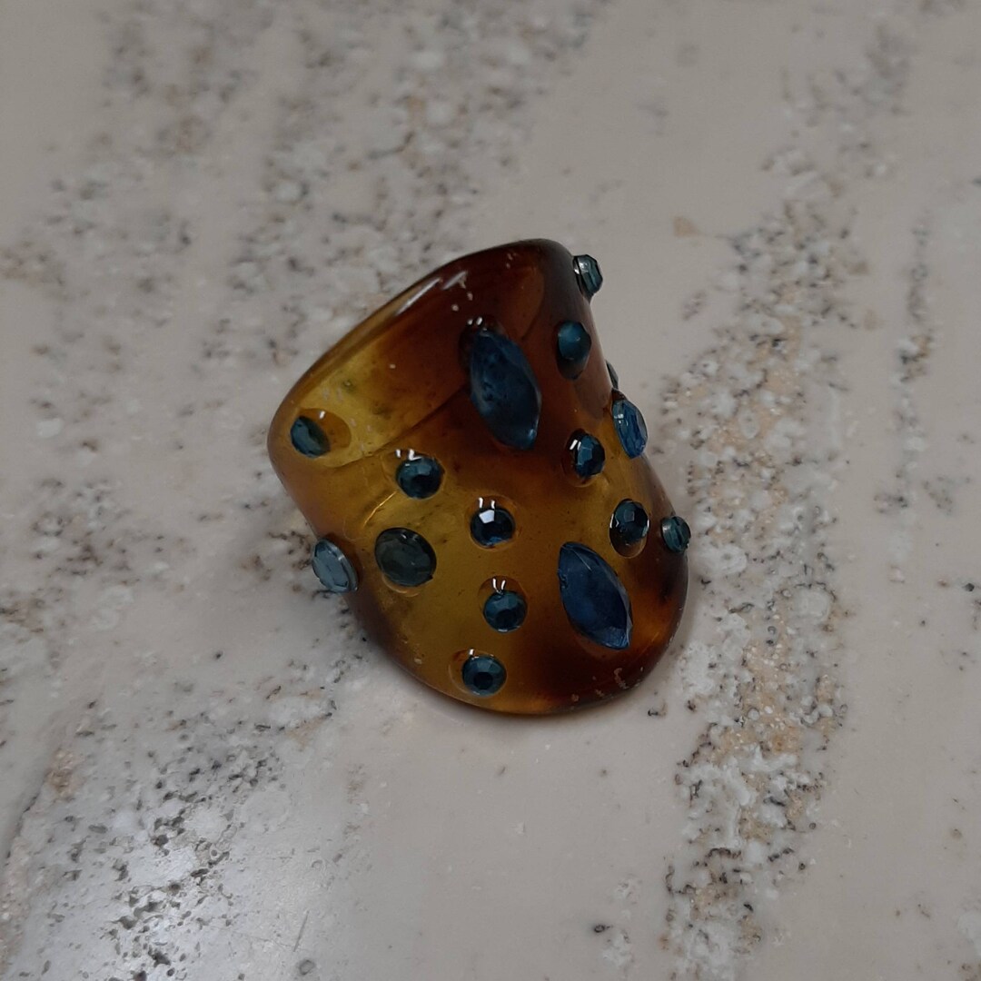 Tortoise Plastic Modernist Ring With Pasted Rhinestones. Size 7. - Etsy