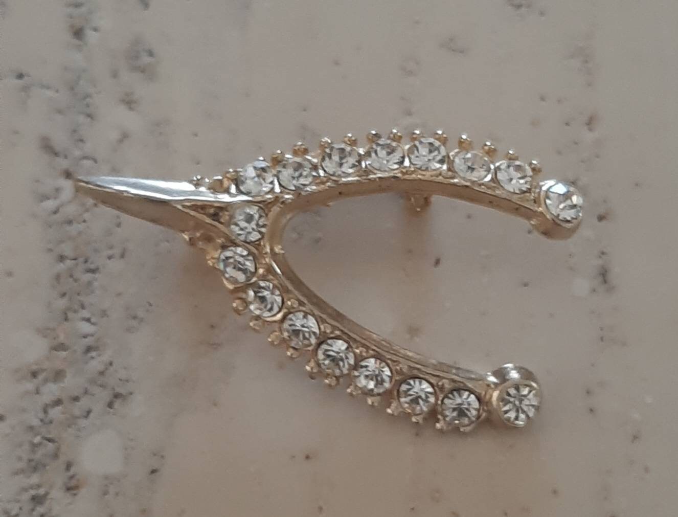 Vintage Rhinestone Wishbone Brooch - Etsy.de