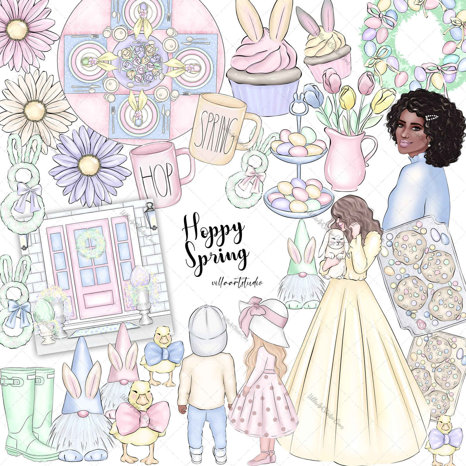 Hoppy Spring Clipart Spring Clipart Floral Clipart EASTER | Etsy