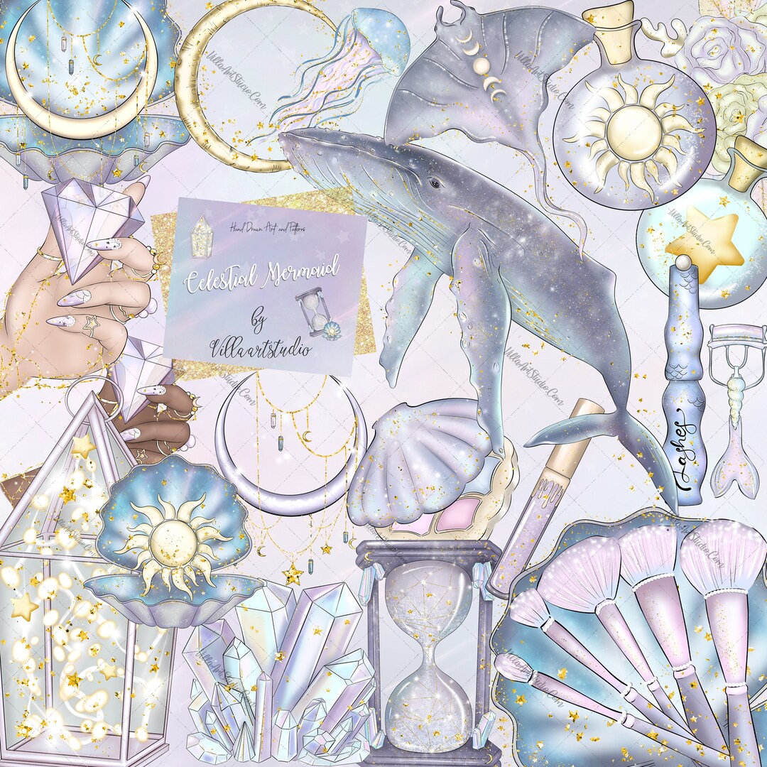 Celestial Mermaid, Mermaid Clipart, Celestial Mermaid, Whimsical ...