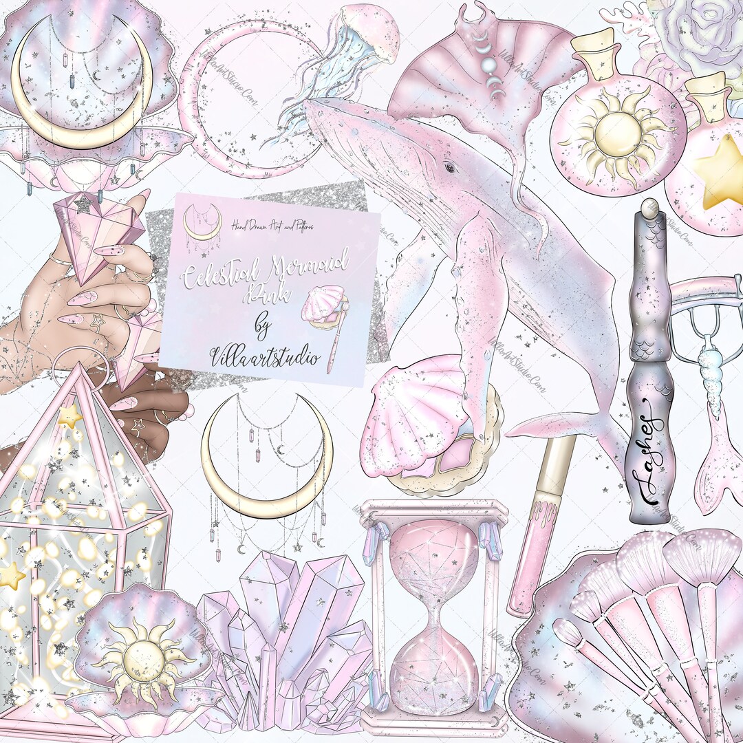 Pink Celestial Mermaid Clipart, Mermaid Clipart, Celestial Mermaid ...