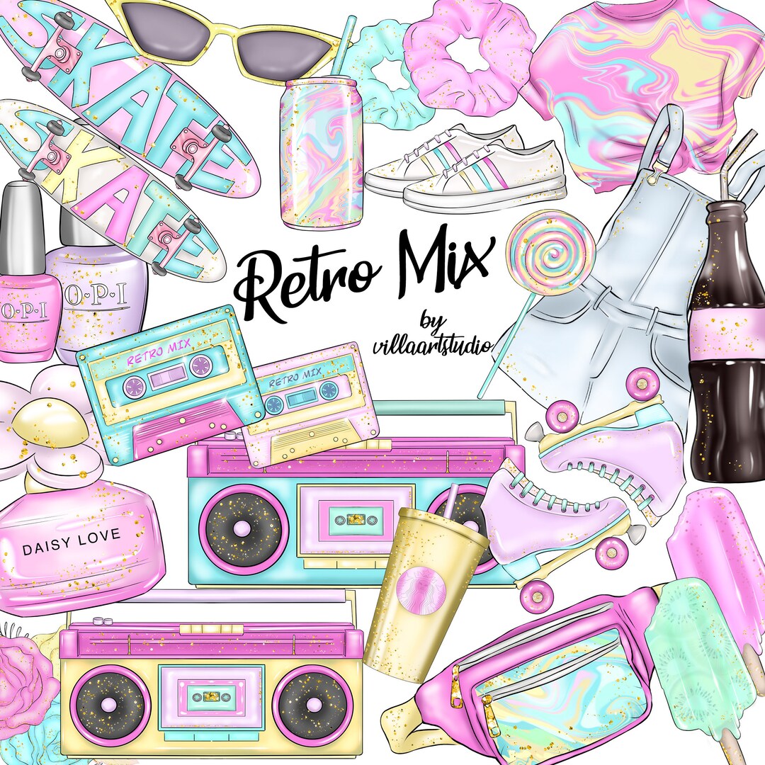 Retro Mix Retro CLIPART 90s Clipart Rollergirl Skatergirl PNG Summer ...