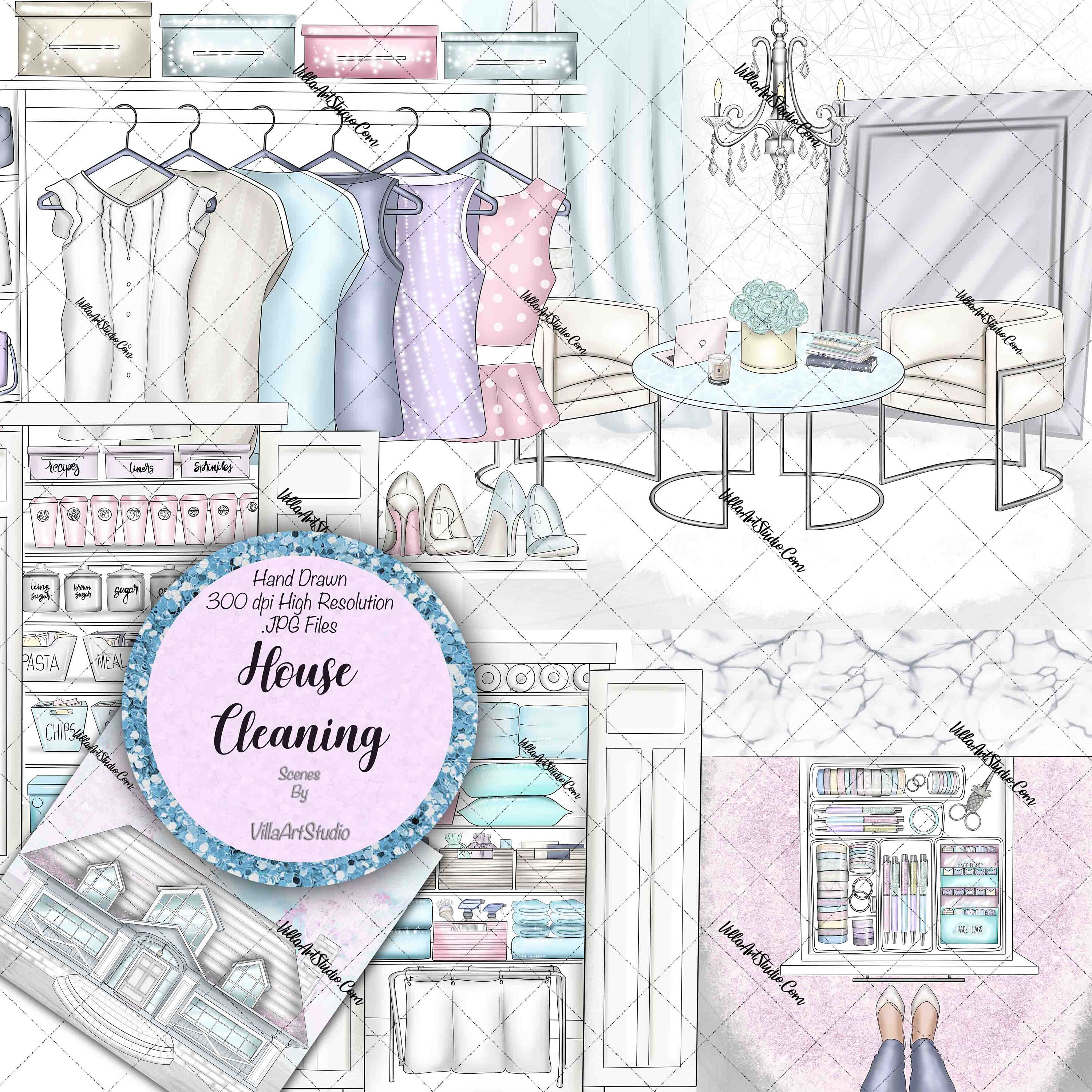 House Cleaning Scenes, Hand Drawn Scenes, Declutter, Tidy Up ...