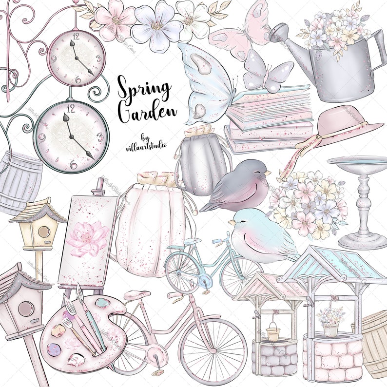 Spring Garden Clipart Spring Clipart Floral Clipart Floral | Etsy