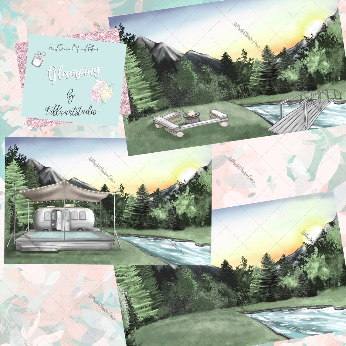 Glamping CAMPING Scenes Hand Drawn Scenes Camper Rv - Etsy Canada