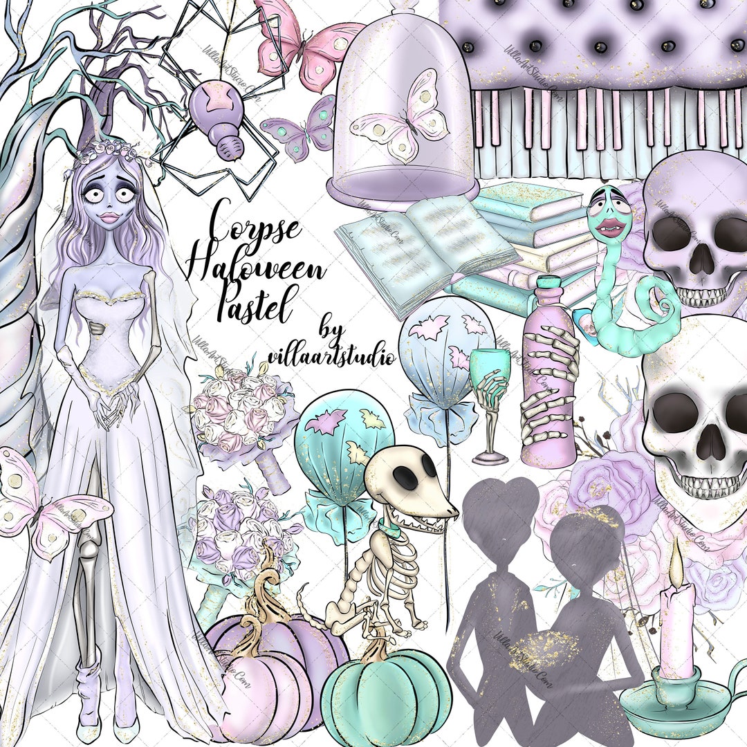Corpse Halloween Pastel Scary Bride Skull Clipart Halloween Wedding ...