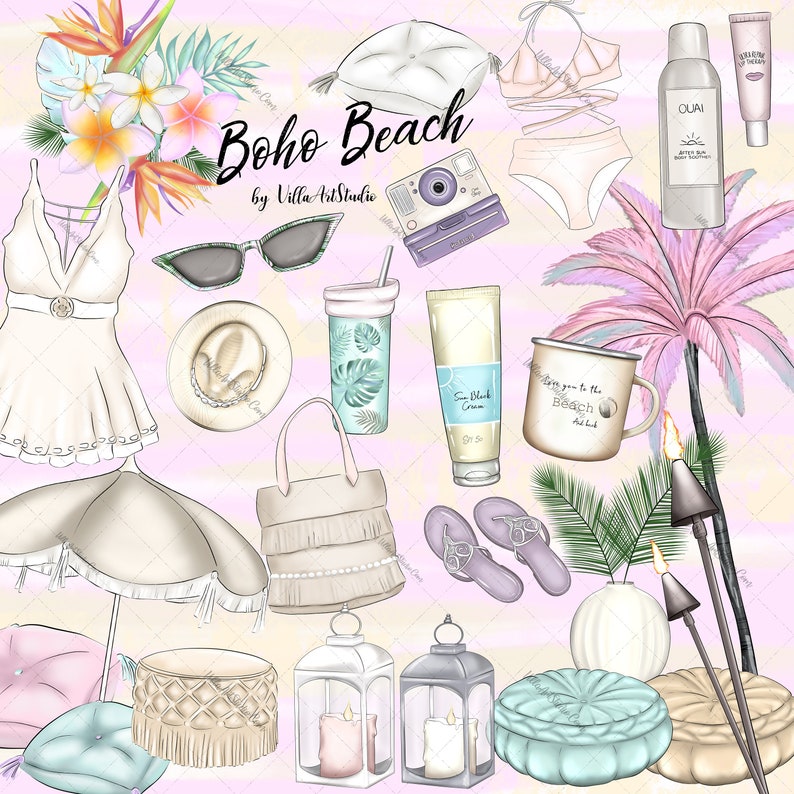 Sunset Beach BOHO Bundle Clipart Summer Vacation Planner - Etsy