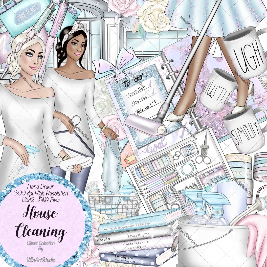 House Cleaning Clipart, Hand Drawn Clipart, Declutter, Tidying Up ...