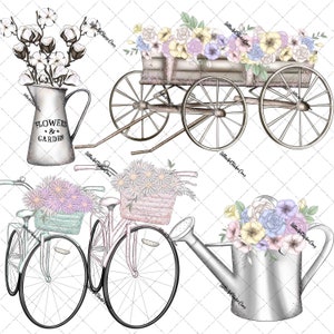 Countryside Hand Drawn Clipart, Spring Clipart, Farm House Clipart ...