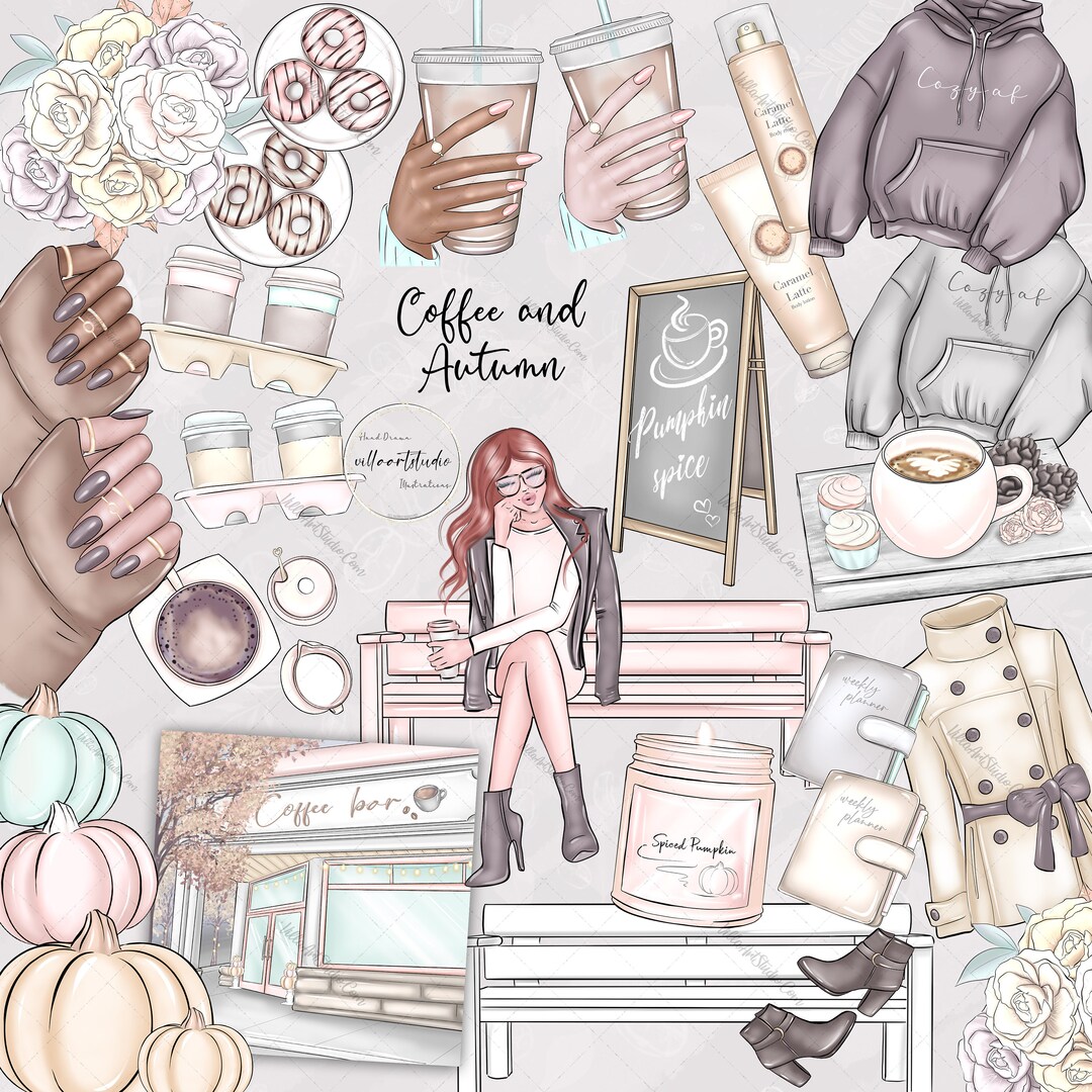Coffee and Autumn Clipart Bundle Fall Vibes Clipart Coffee Clipart ...